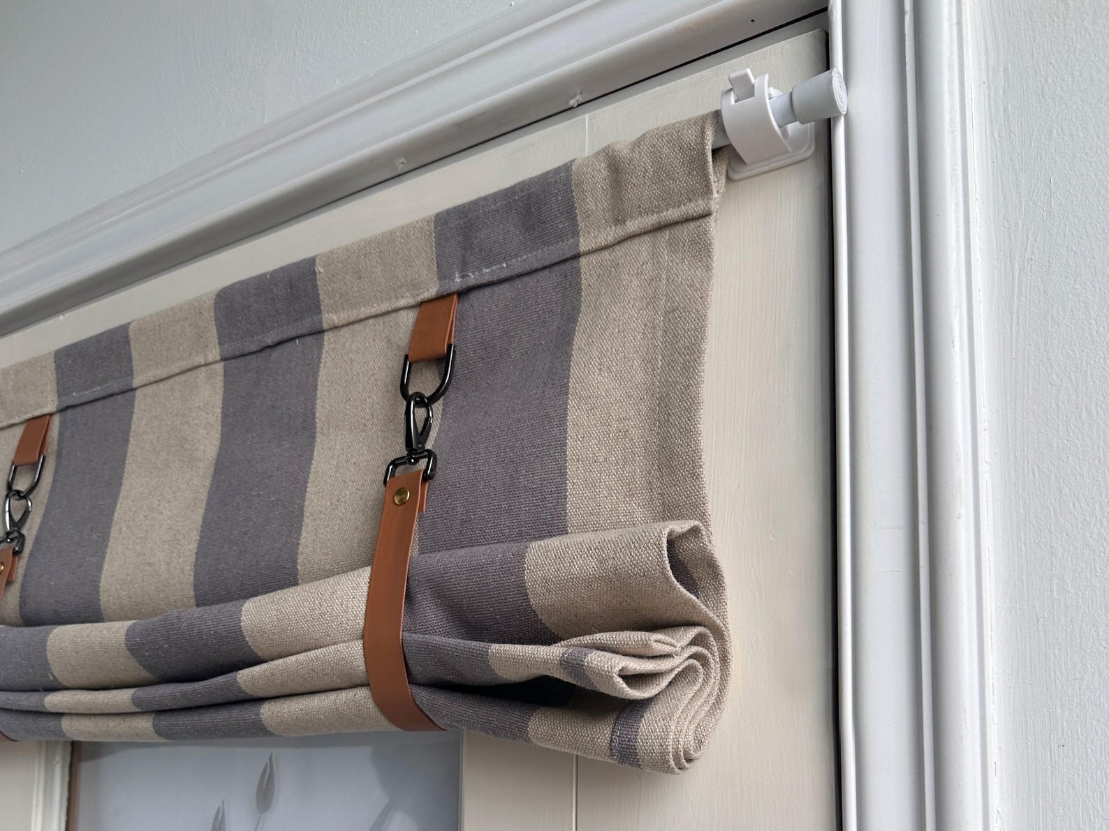 Purple Striped Roll up Shade, Leather Roll up Blind Holder Strap, Wall ...