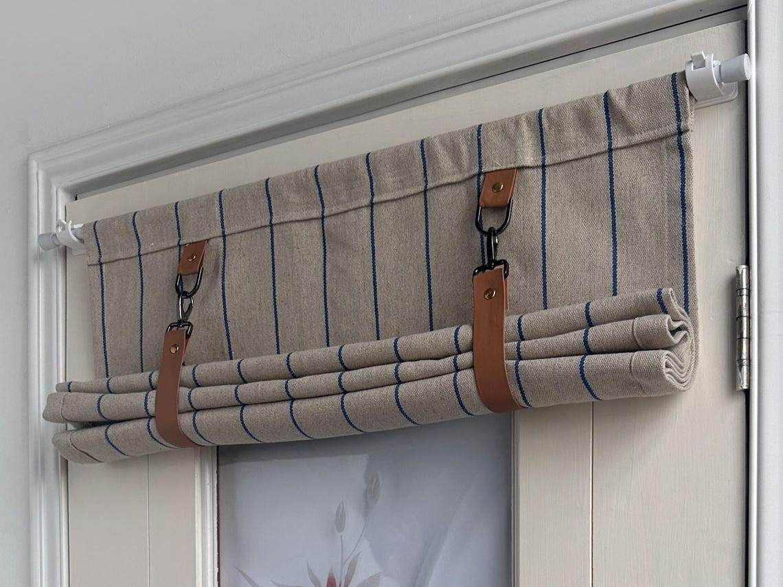 Beige Roll up Shade, French Door Curtain Valance With Velcro Attachment ...