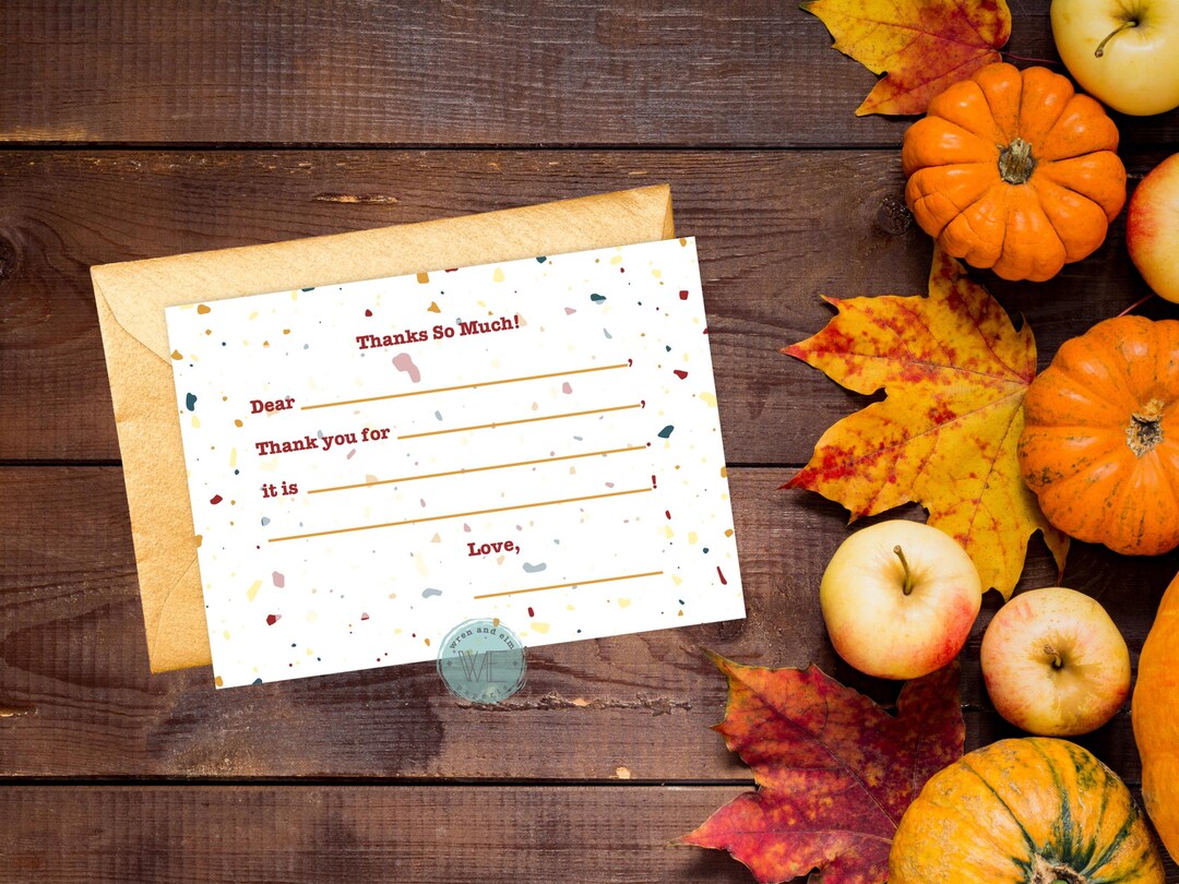 Printable Fill in the Blank Thank You Cards for Thanksgiving Instant ...