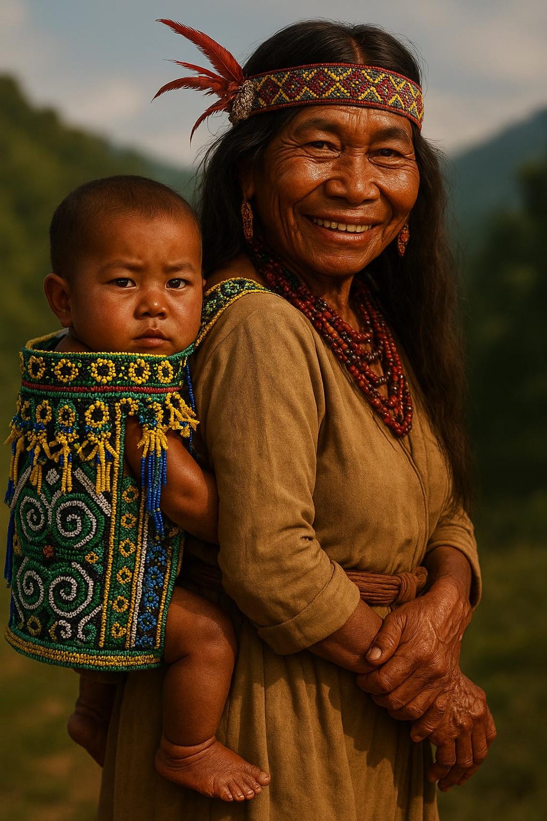 Handmade Dayak Tribal Baby Carrier With Beaded Straps – Ethnic Borneo ...