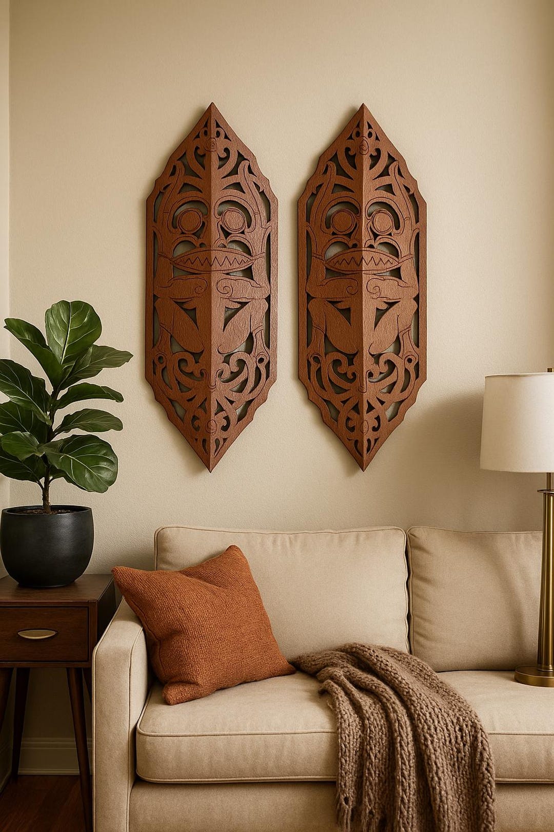 Handmade Dayak Tribal Shield Wall Art From Borneo – Carved Wood Panel ...