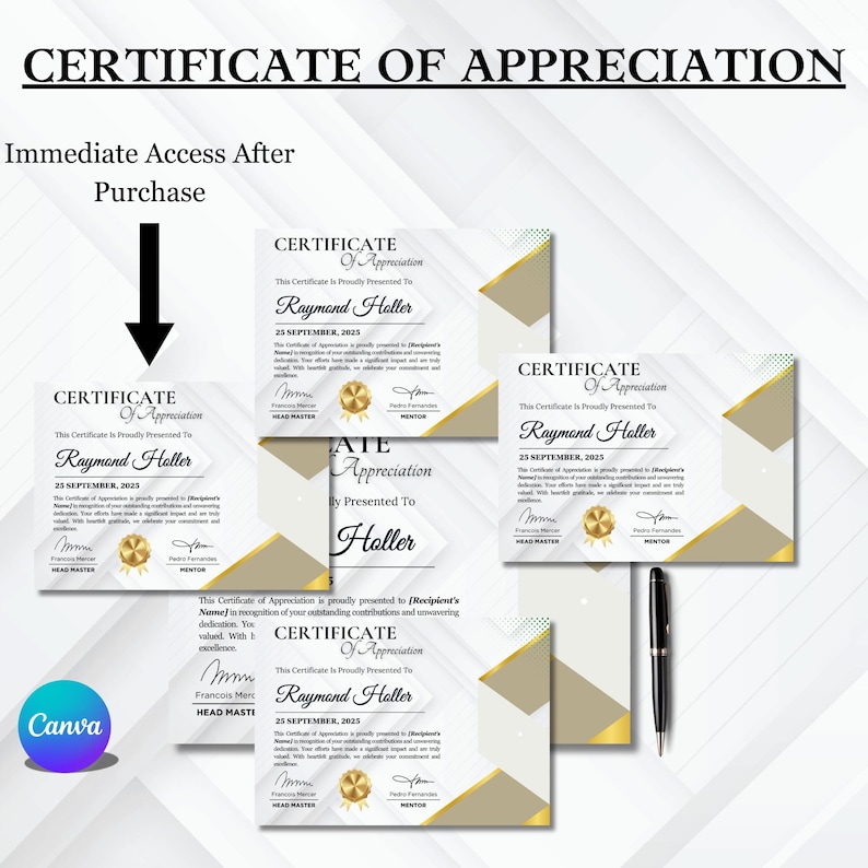 Editable Appreciation Certificate Template | Printable Award (canva) - Etsy