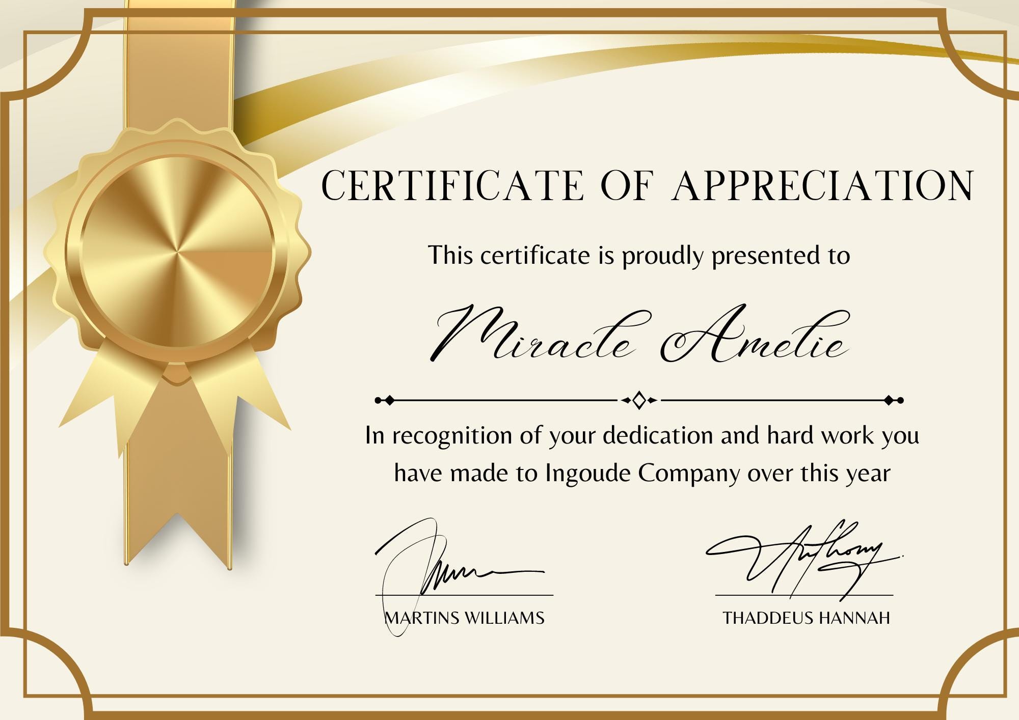 Gold Appreciation Certificate Custom Recognition Award for Achievements ...