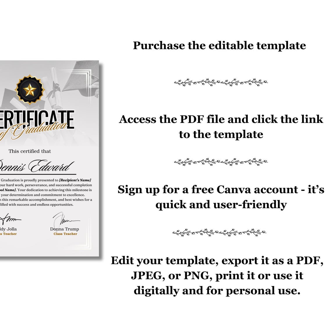 Editable Graduation Certificate Template, Kids Diploma (digital ...