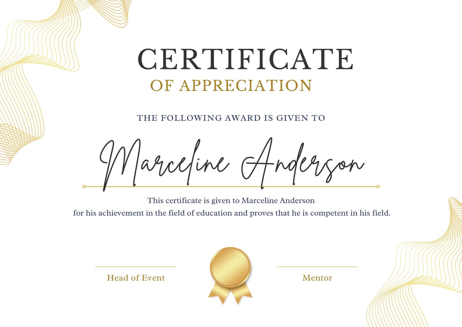 Custom Gold Award Certificate | Printable Gift (digital Download) - Etsy