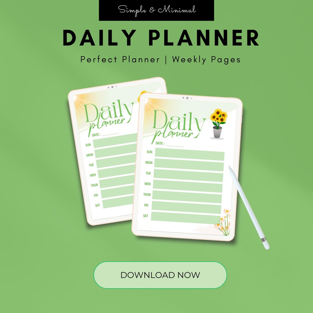 Printable Daily Planner PDF | Undated Digital Planner Insert | Simple ...
