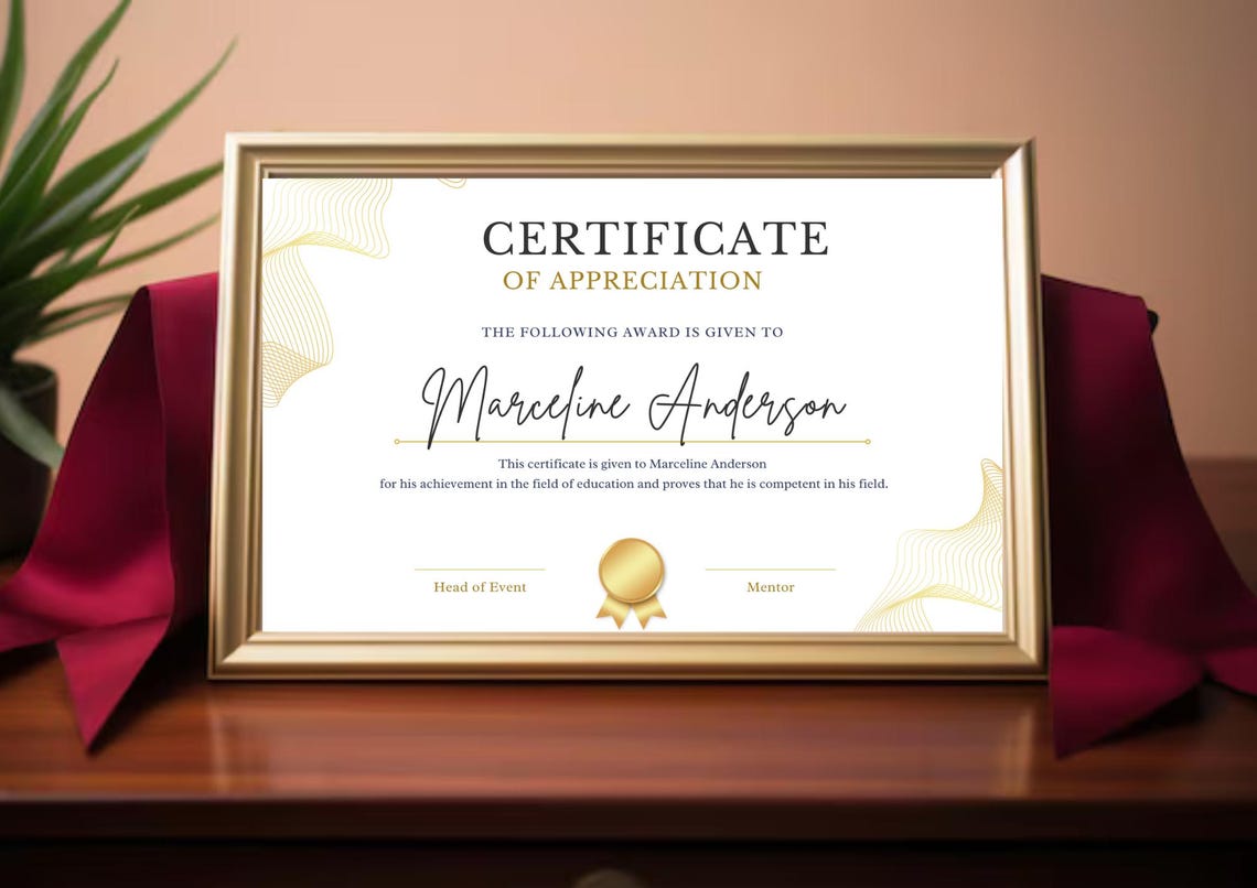 Custom Gold Award Certificate | Printable Gift (digital Download) - Etsy