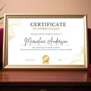 Custom Gold Award Certificate | Printable Gift (digital Download) - Etsy