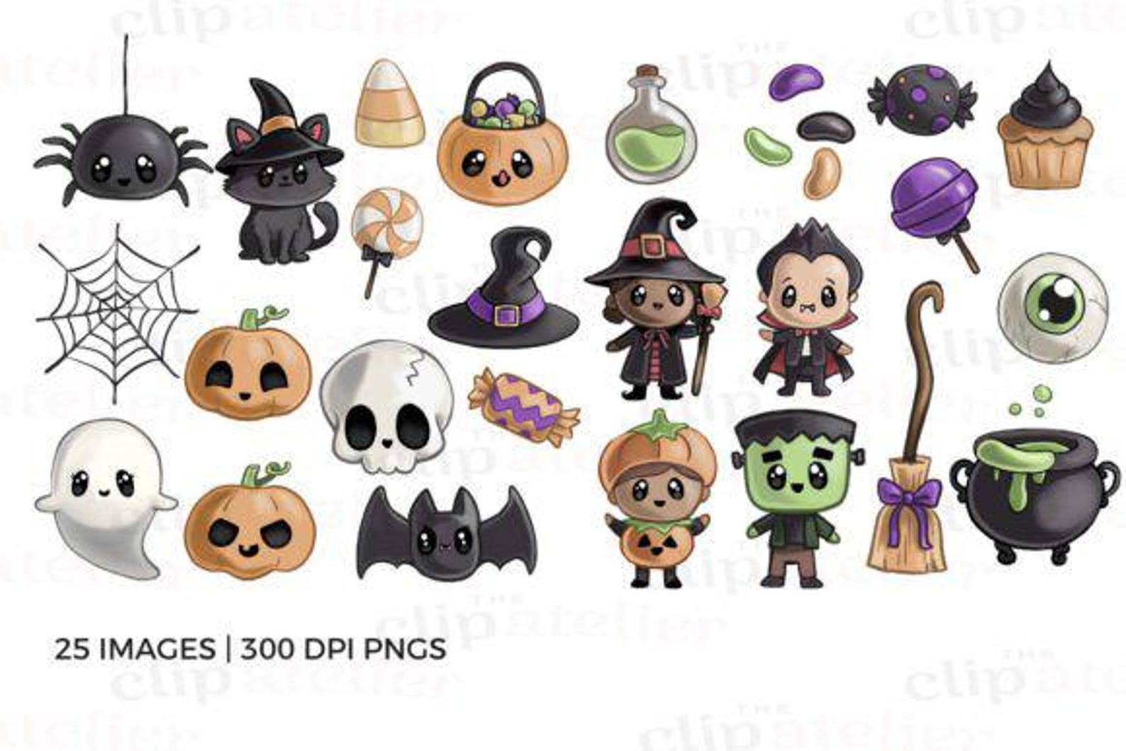 Spooky and Cute Halloween Clipart Bundle | Ghosts, Skeletons, Witches ...