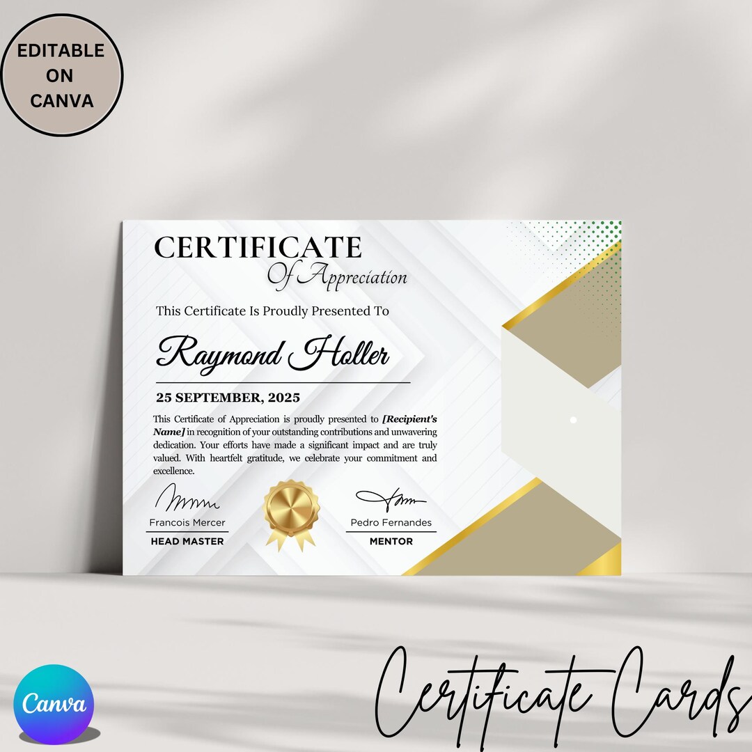 Award Certificate Template Editable Canva Certificate Printable Award ...