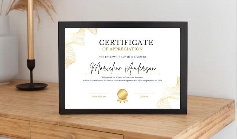 Custom Gold Award Certificate | Printable Gift (digital Download) - Etsy