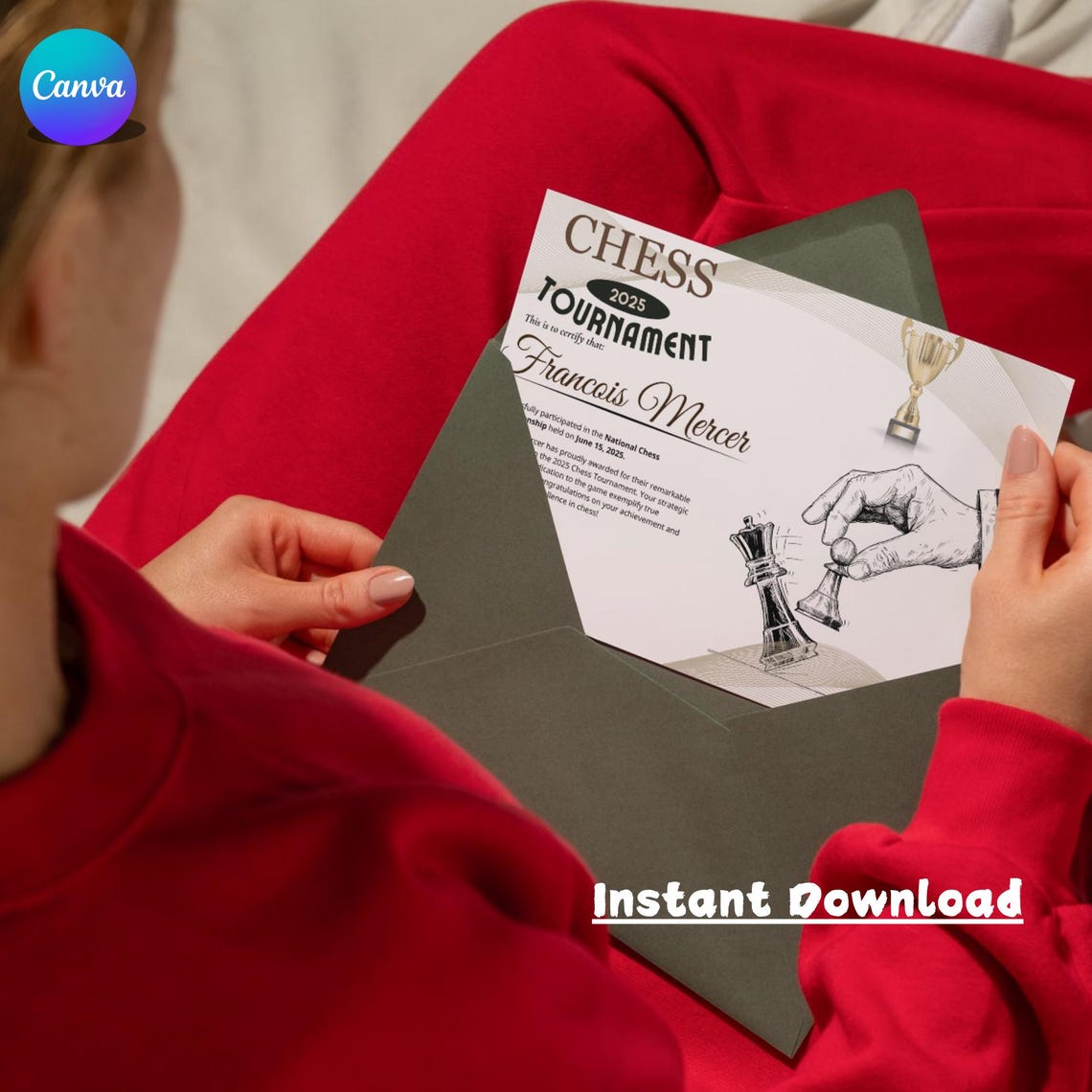 Chess Award Certificate Template | Editable Canva Tournament Trophy ...