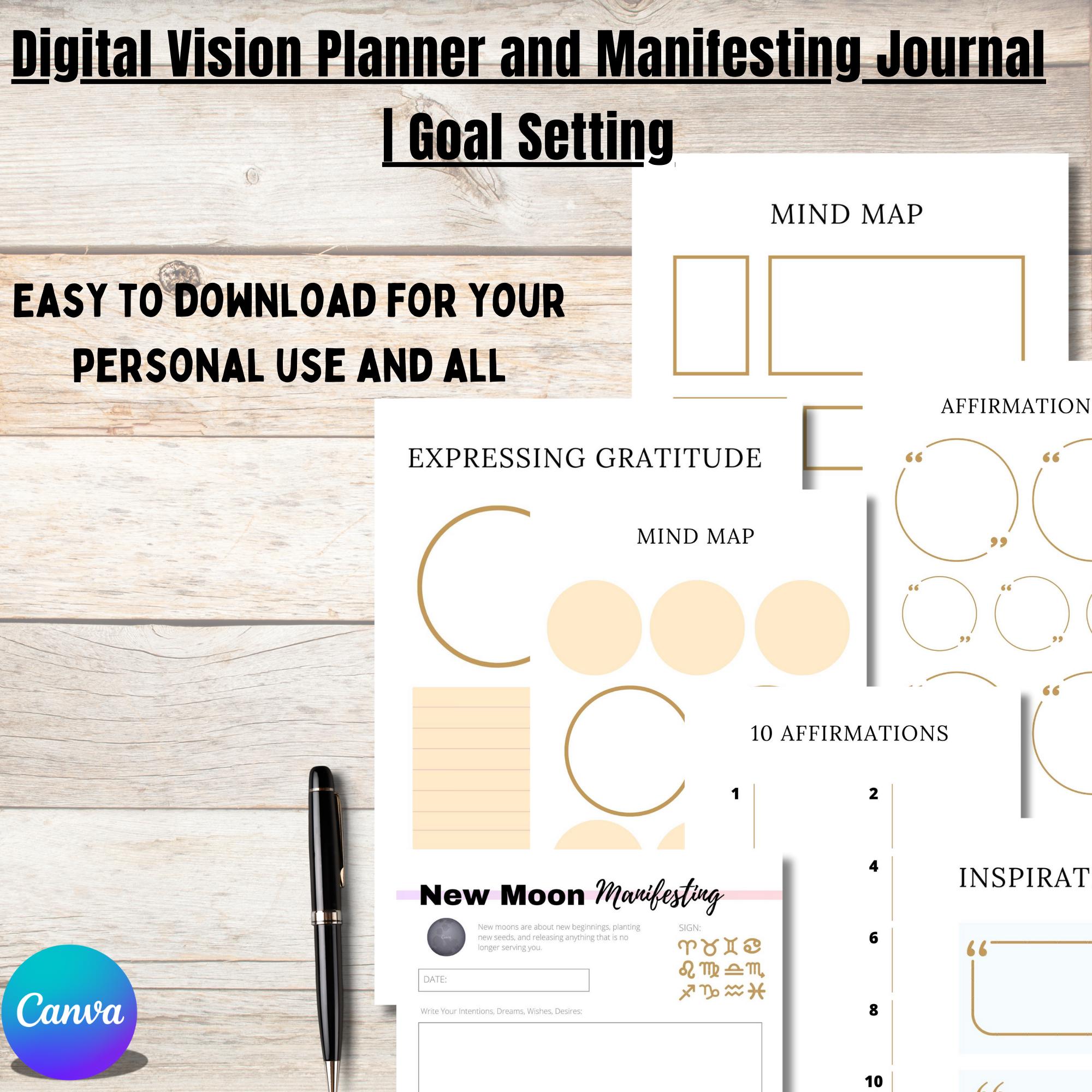 Digital Vision Planner | Goal Setting, Affirmations (PDF & Canva) - Etsy