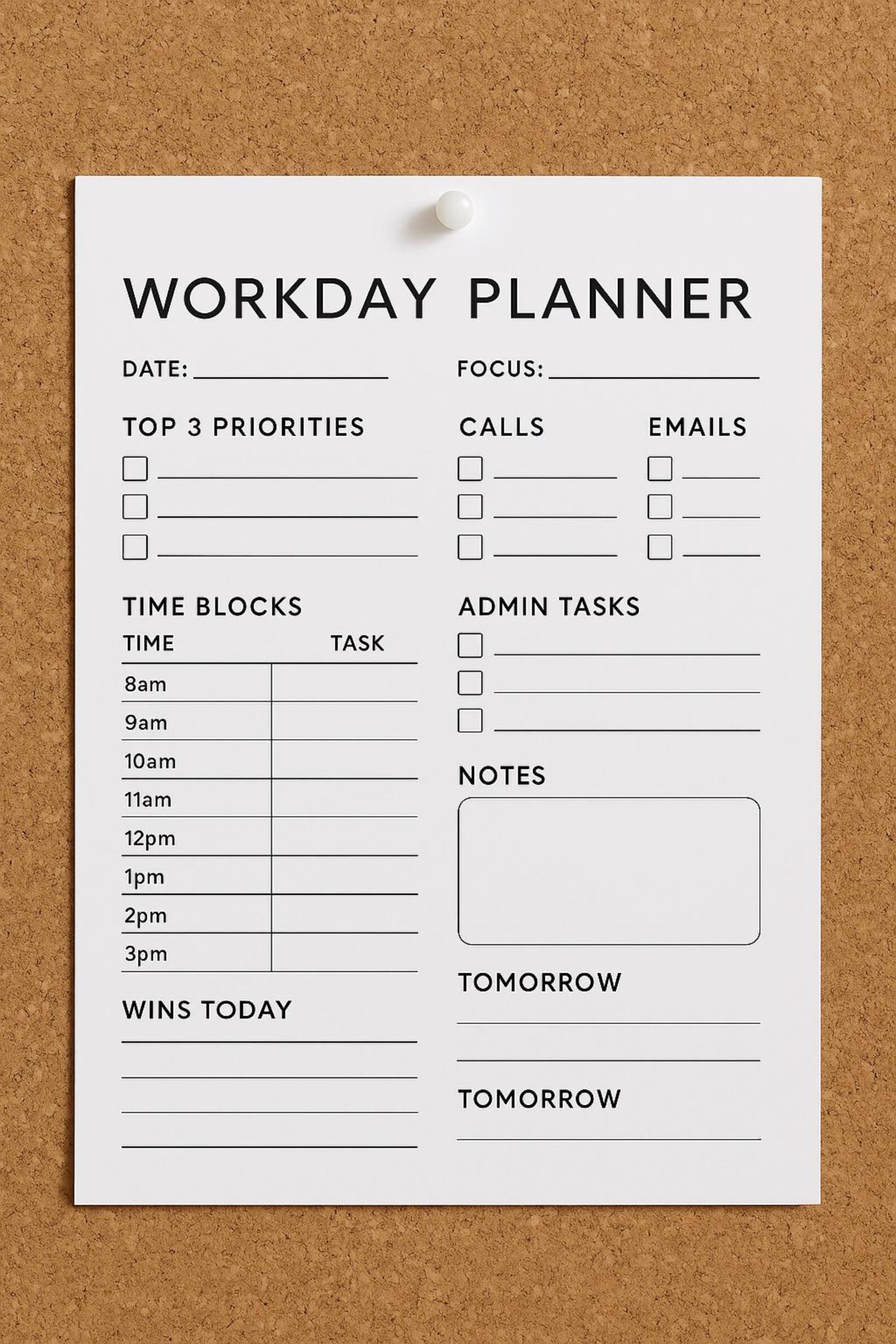 Workday Planner Printable PDF | Minimal Daily Productivity Sheet ...