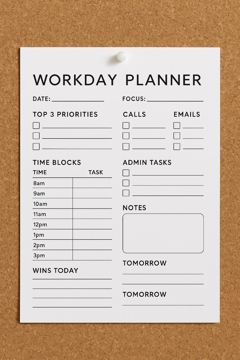 Workday Planner Printable PDF | Minimal Daily Productivity Sheet ...