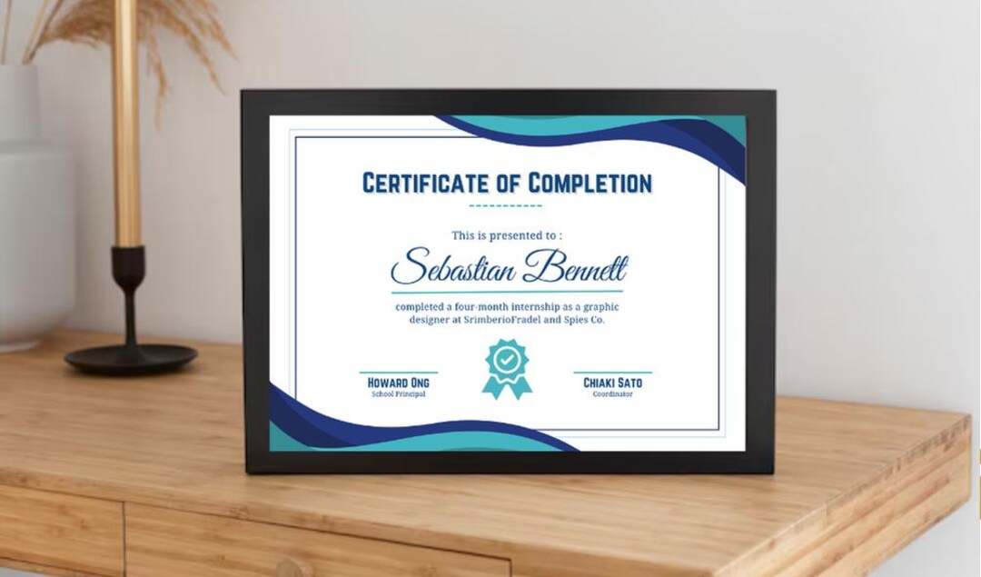 Personalized Blue Certificate of Completion | Customizable Award and ...