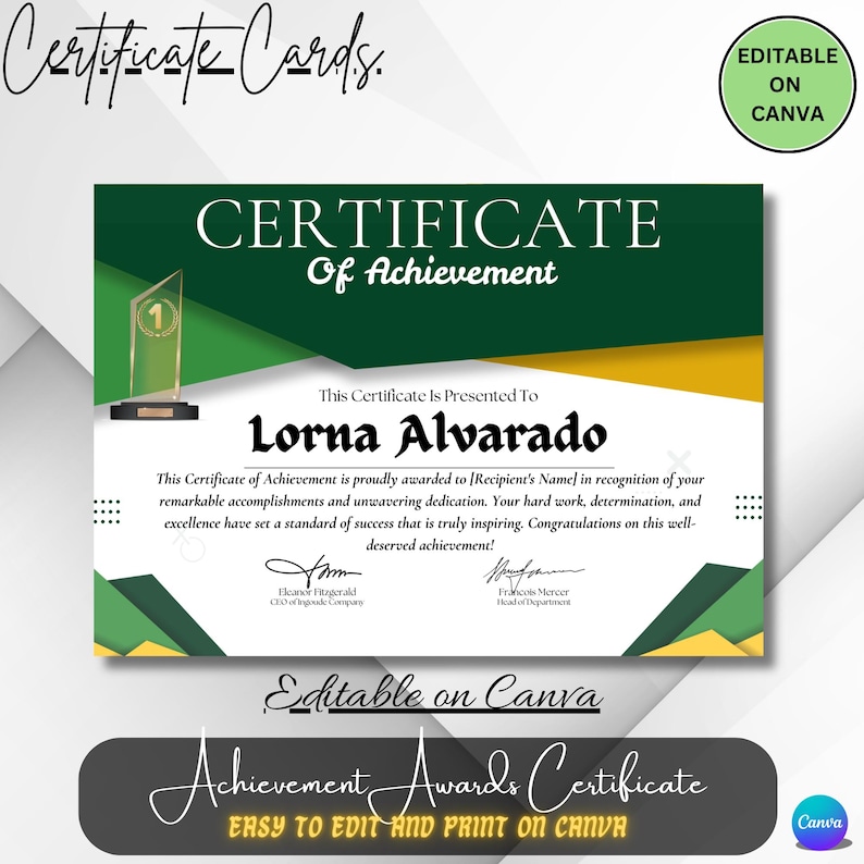 Editable Certificate of Achievement Template | Printable Award ...