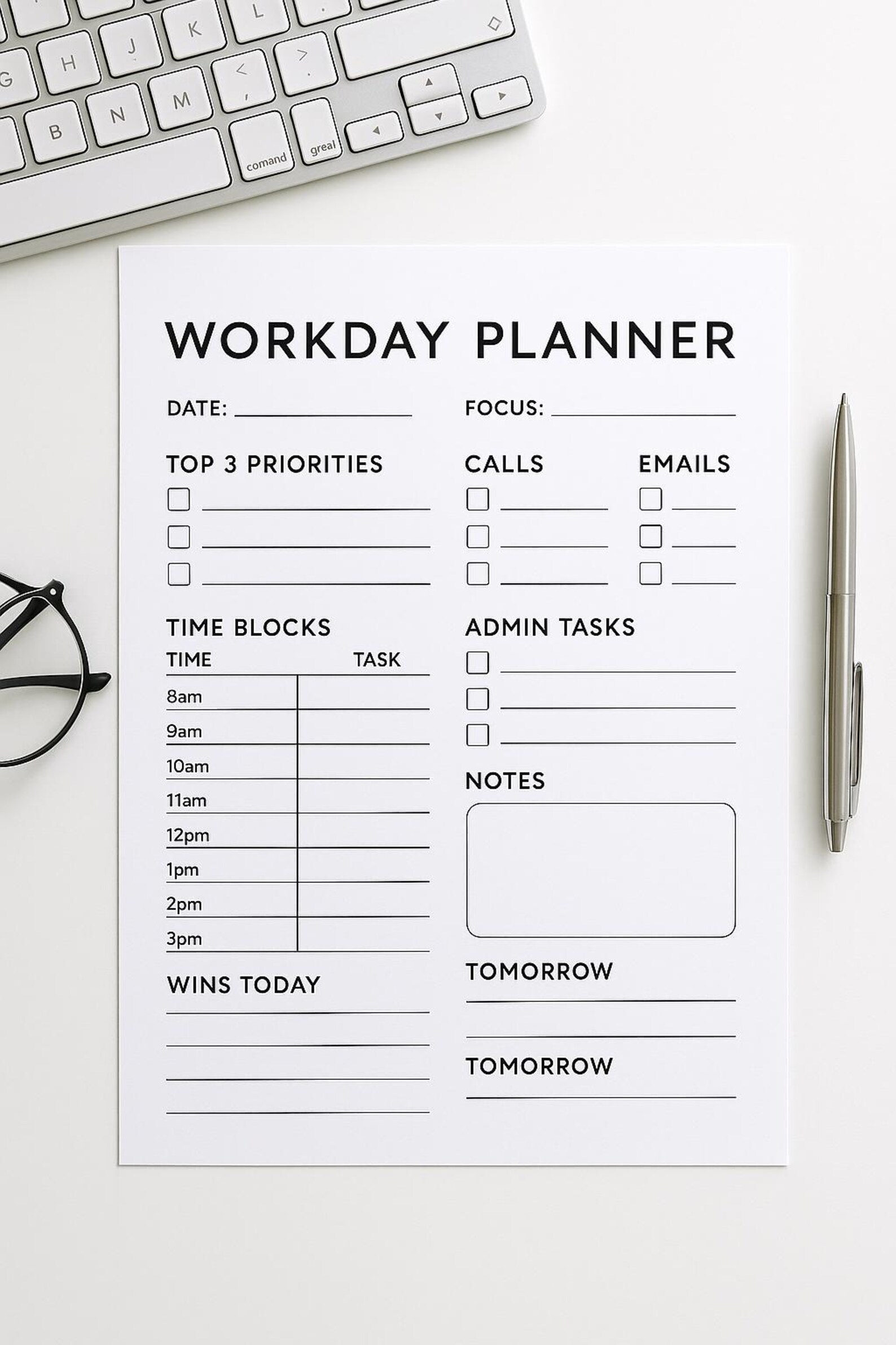 Workday Planner Printable PDF | Minimal Daily Productivity Sheet ...