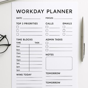 Workday Planner Printable PDF | Minimal Daily Productivity Sheet ...
