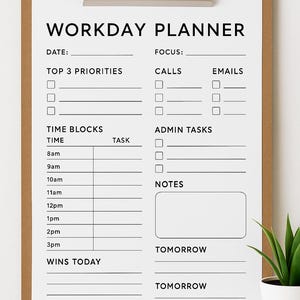 Workday Planner Printable PDF | Minimal Daily Productivity Sheet ...