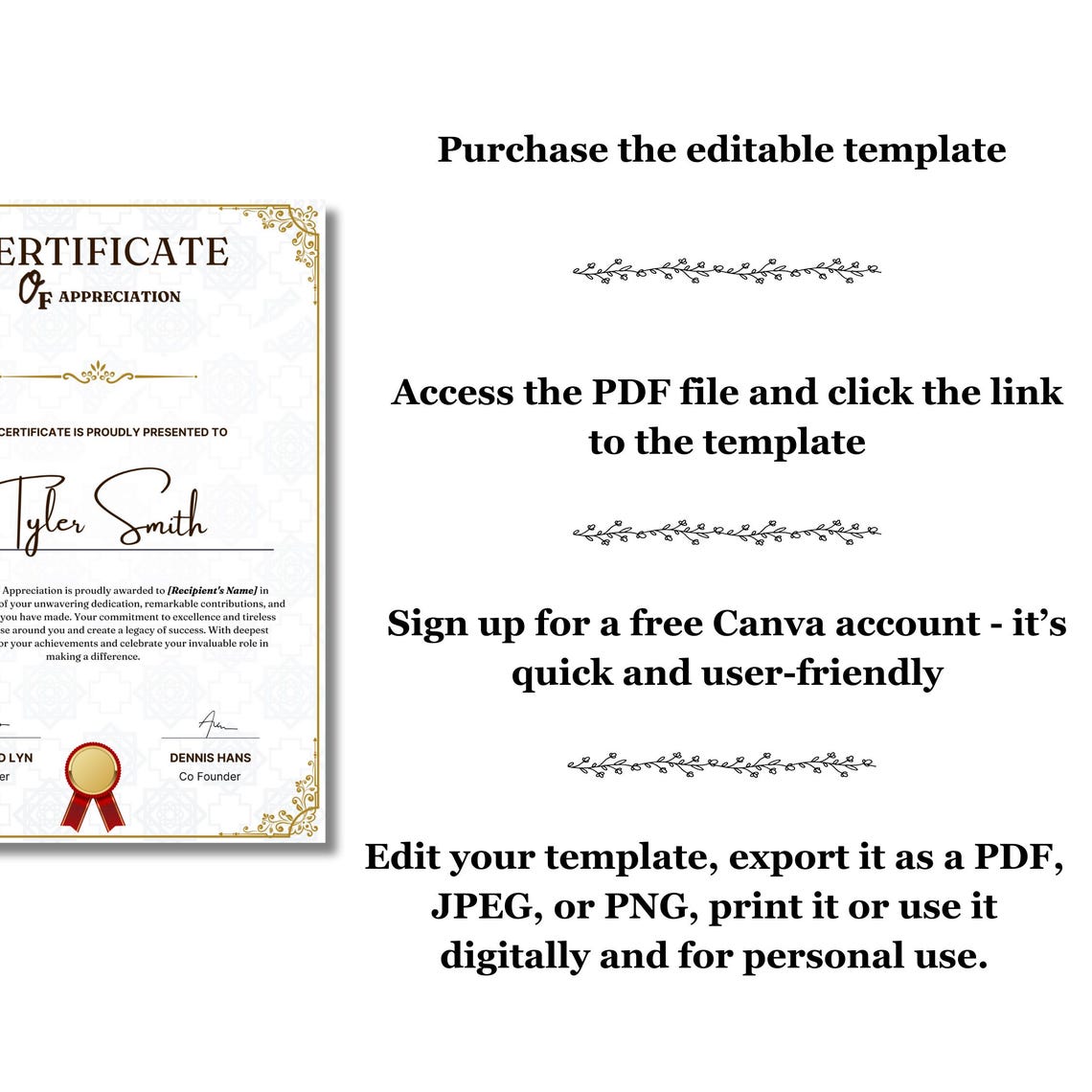 Custom Gift Cert Editable Cert Printable Cert Instant Download Canva ...