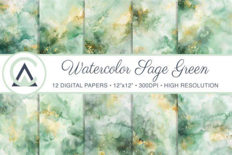 Watercolor Sage Green Background Papers Digital Scrapbook & Craft Paper ...
