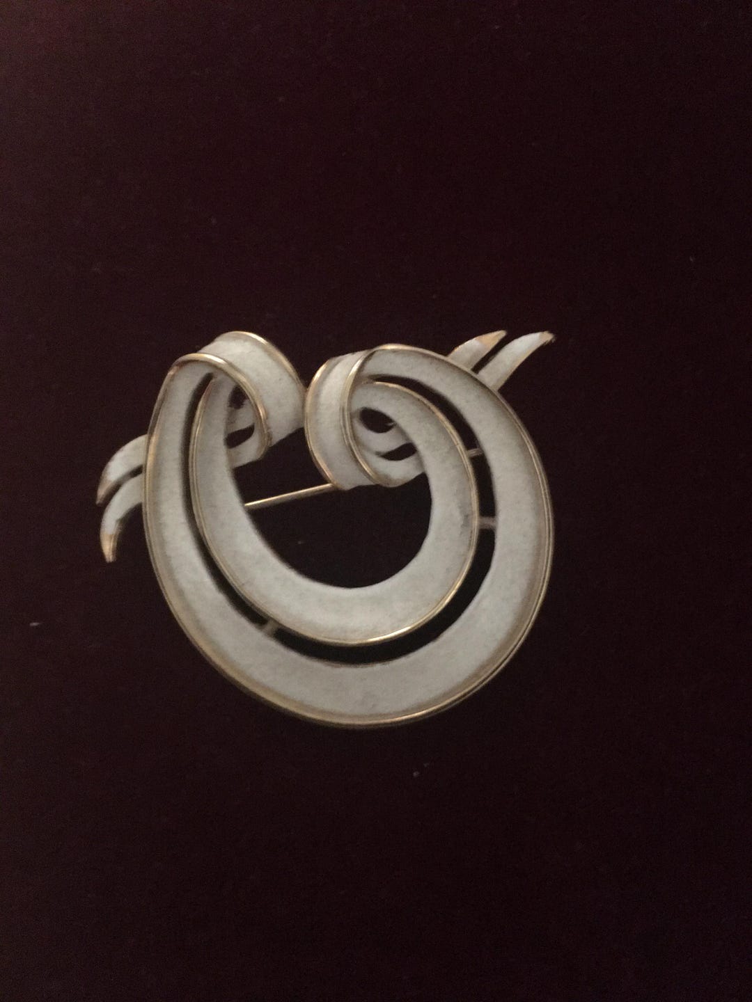Trifari Gold and White Ribbon Pin - Etsy