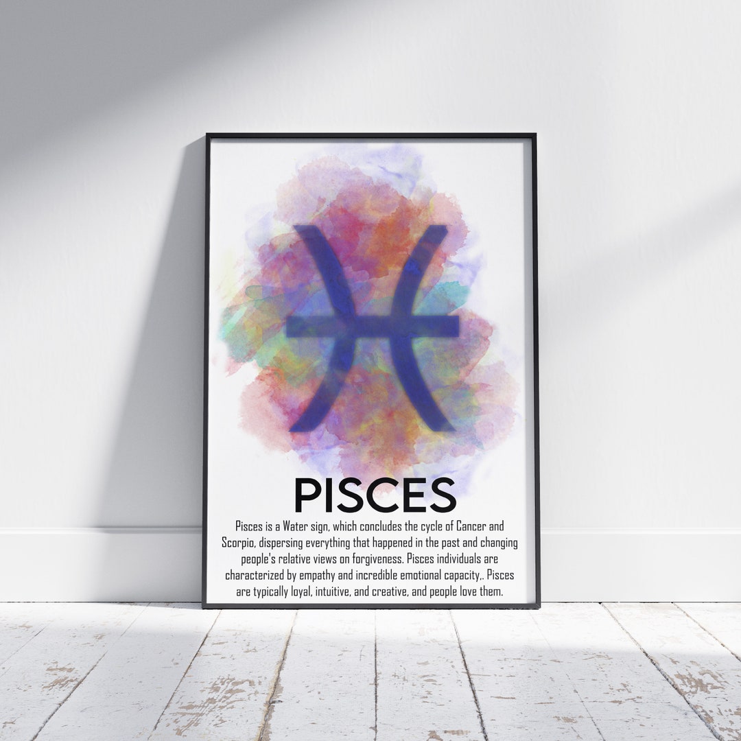 Pisces Star Sign Water Colour Wall Poster Print, A4, A3, A2 Zodiac Sign ...