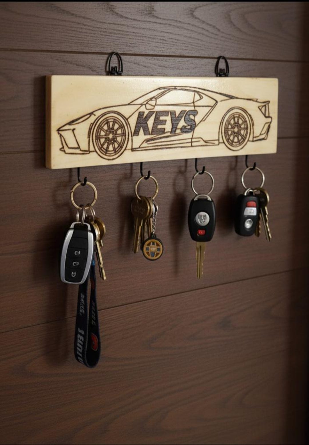Laser Engraved Race Car Key Holder: Pine Wood Garage Organizer - Etsy