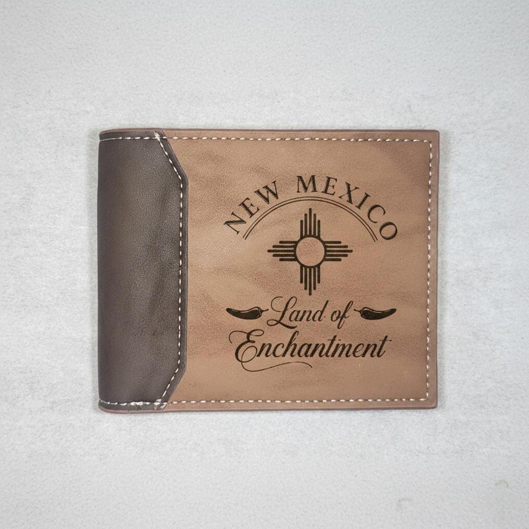 Engraved Faux Leather Bifold Wallet: New Mexico Zia Symbol & Chili ...