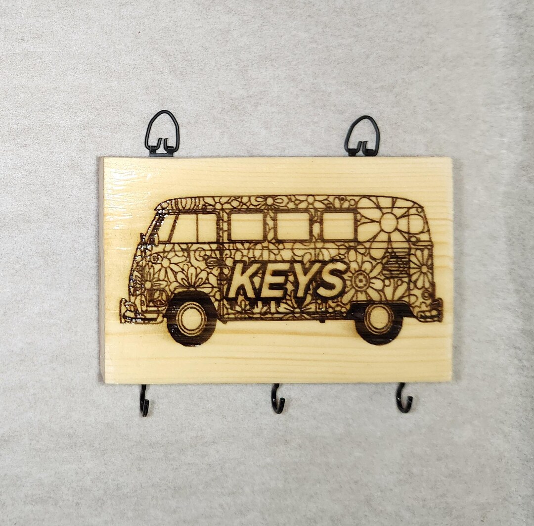 Laser Engraved Hippie Bus Key Holder: Pine Wood Boho Wall Decor - Etsy