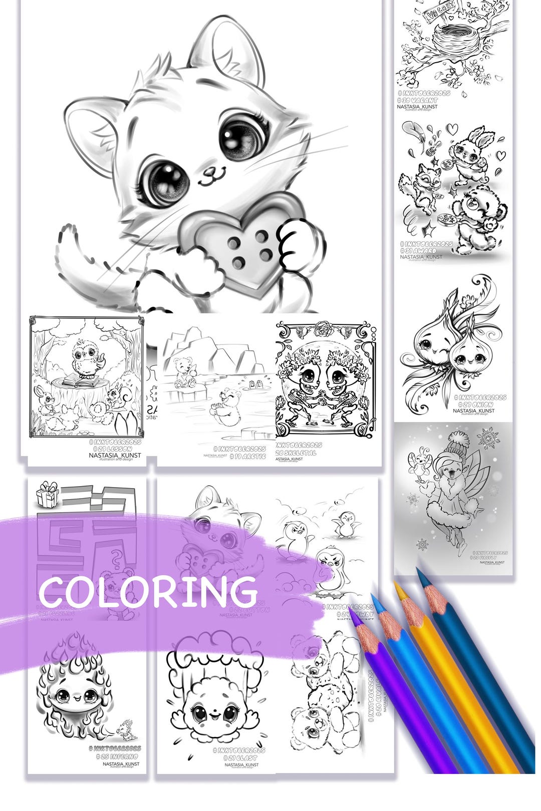 Inktober 2025 Coloring Book PDF • 13 Coloring Pages • Themes ARCTIC to ...