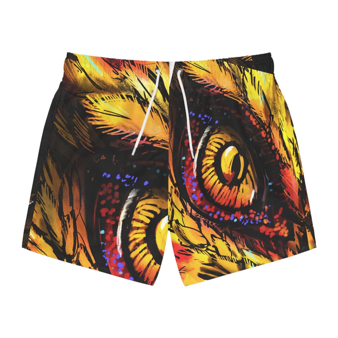 Customized Owl Eye Swim Trunks, AO Print, Fast Dry Fabric, Mesh-lined Pockets, Diving Into ...