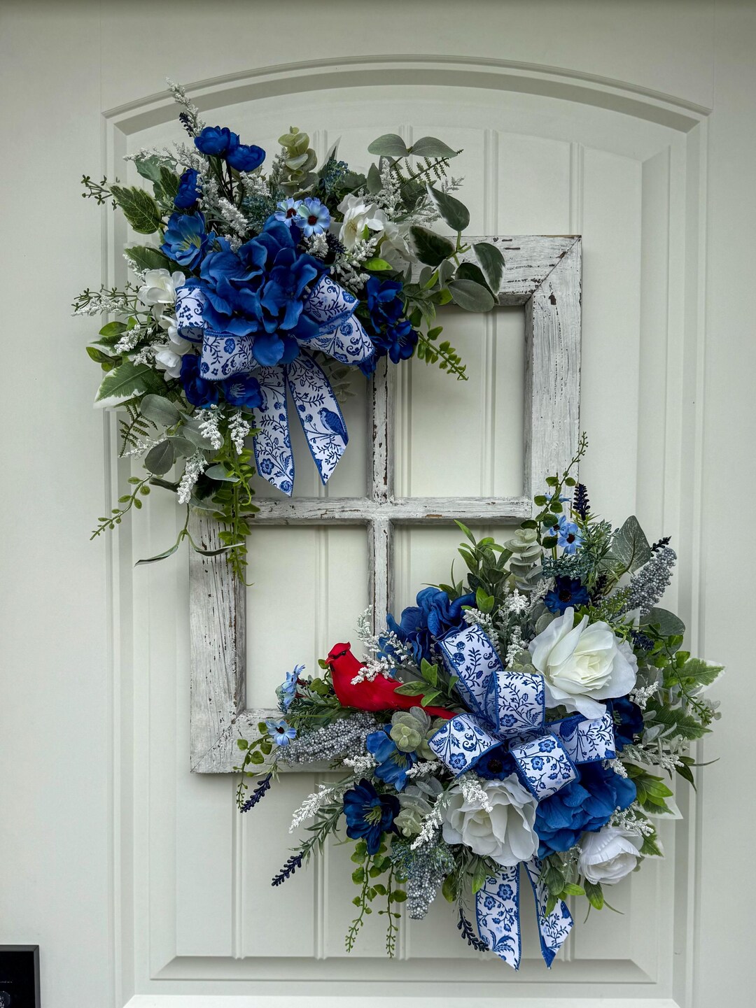 Everyday Blue and White Rustic Window Frame Wreath - Etsy