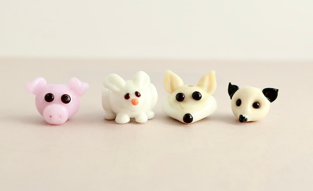 Lampwork Glass Animals, Bunny Bead, Pig Bead, Fox Bead, Opossum Bead ...
