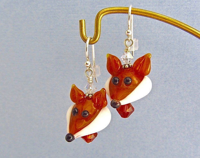 Fox Earrings Handmade Lampwork Glass Bead Art SRA | Etsy