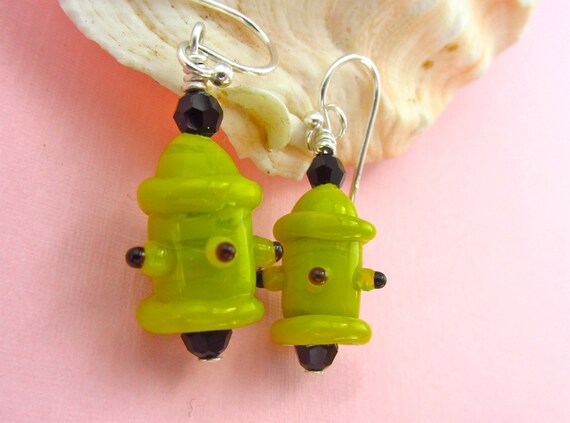 Items similar to Fire Hydrant Earrings - Handmade Lampwork Glass Beads ...