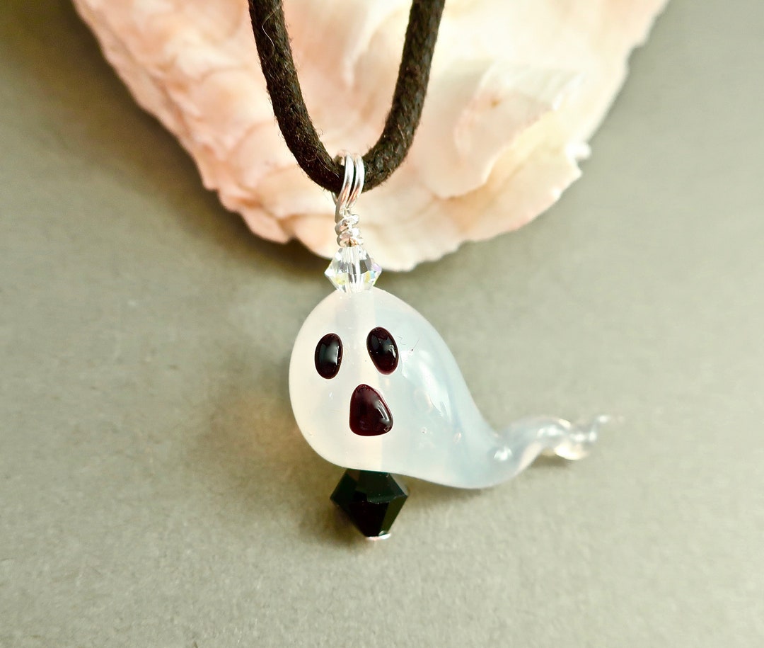 Halloween Ghost Necklace, Spooky Ghost Necklace, Lampwork Glass Ghost ...