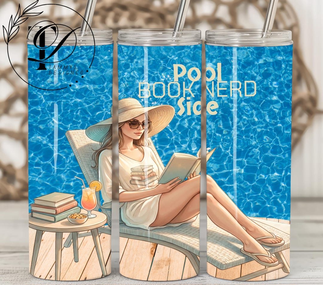 Poolside Book Nerd Tumbler Wrap PNG, Summer Reading Design, Beach ...