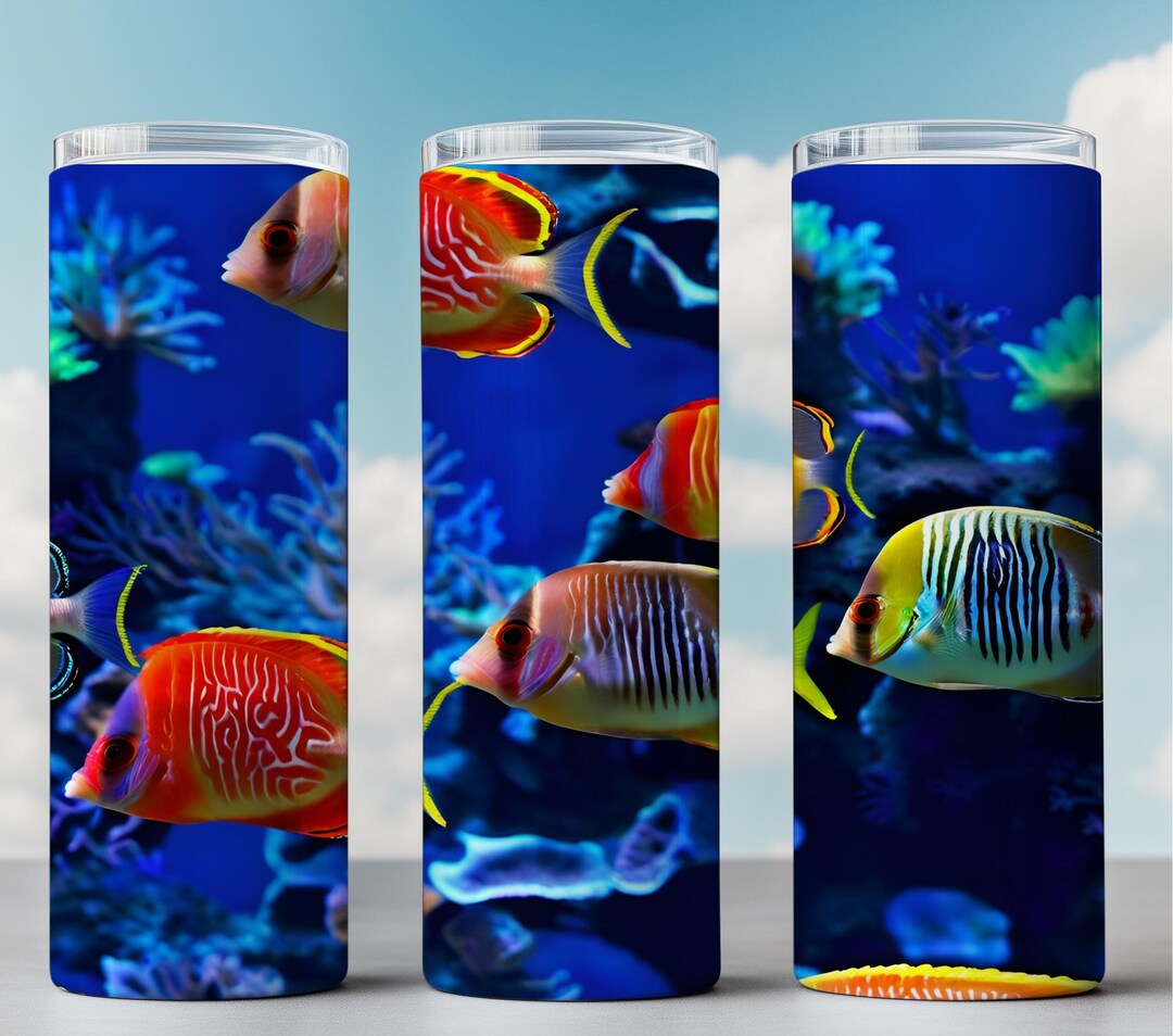 Fish- Realistic Tropical Aquarium 20 Oz Seamless Skinny Tumbler PNG ...