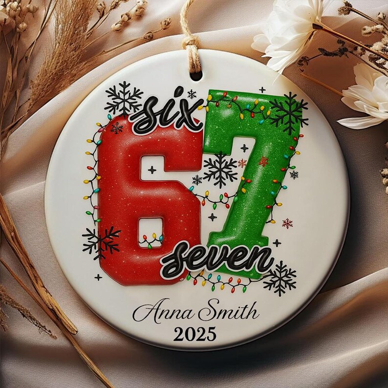2D Six Seven Meme Christmas Ornament: Gen Alpha Humor, Porcelain Tree ...