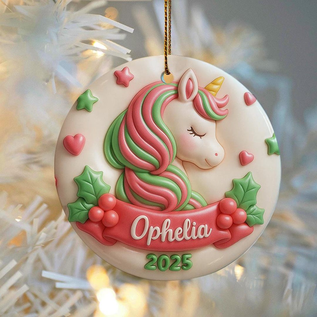 2D Unicorn Christmas Ornament - Girls Personalized Christmas Ornament ...