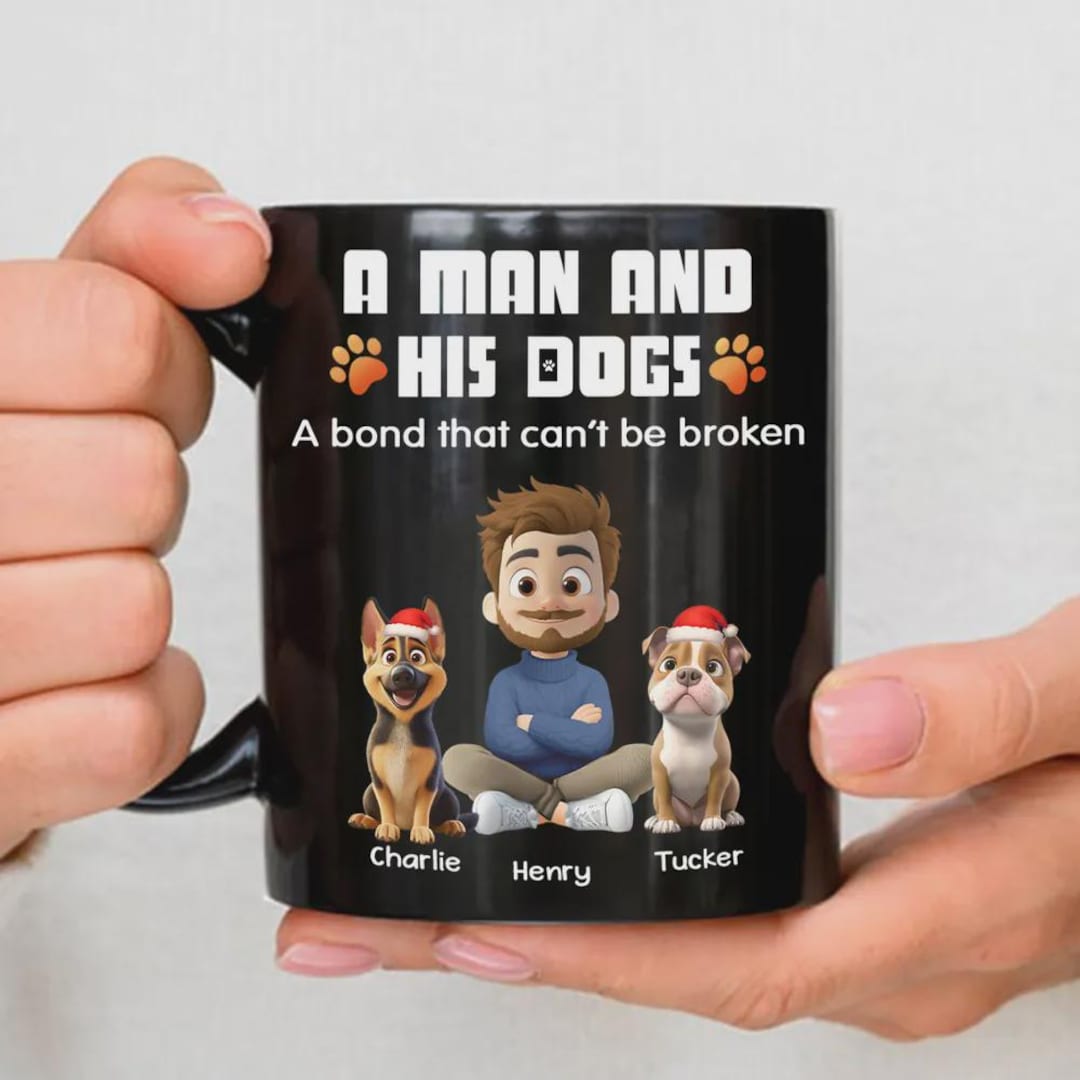 Personalized Dog Dad Mug: Custom Cartoon Pet Portrait Coffee Cup - Etsy