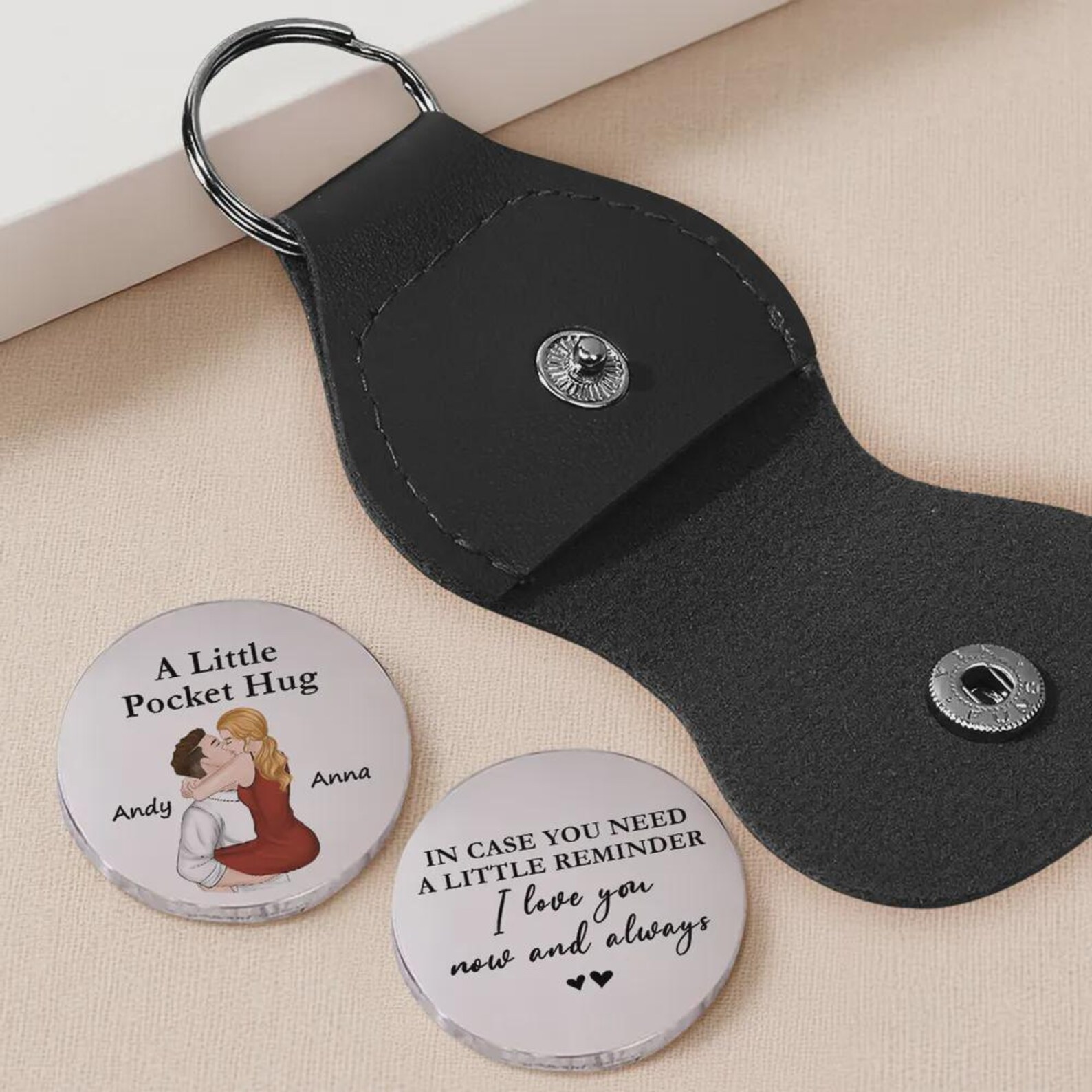 Personalized Pocket Hug Keychain: Custom Couple Gift, Stainless Steel ...