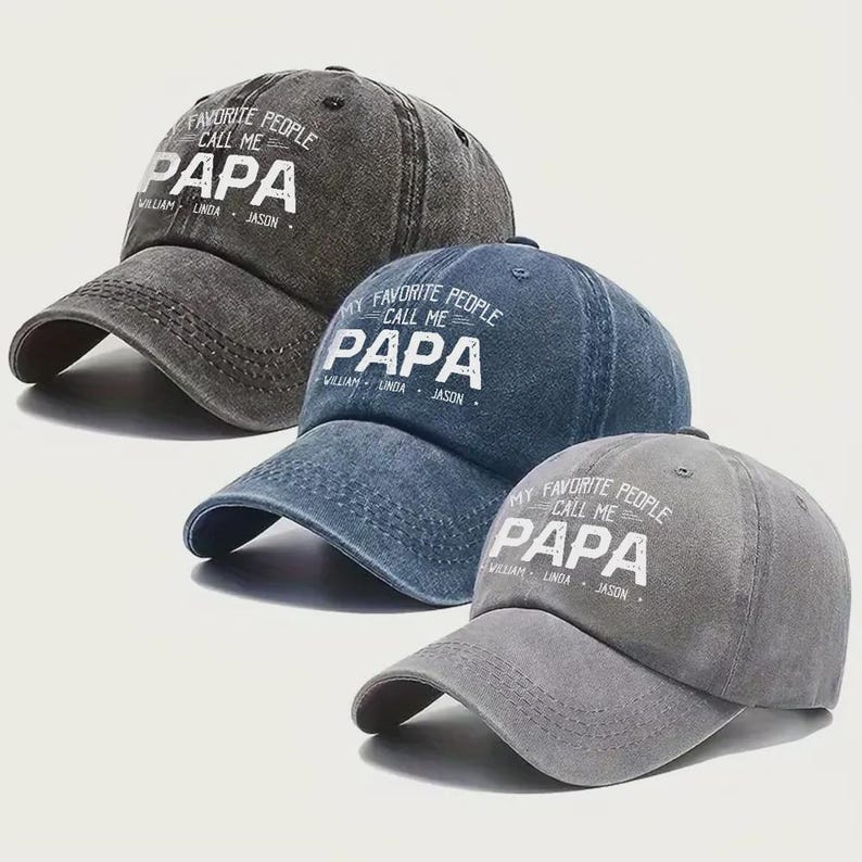 Personalized Papa Hat: Vintage Denim, Embroidered Names - Etsy