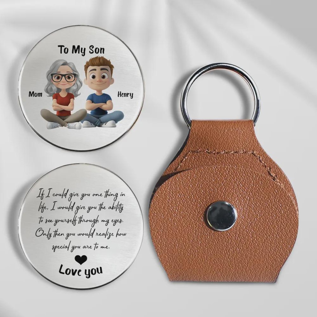 Engraved Coin Keychain for Son, Personalized Gift From Mom - Etsy