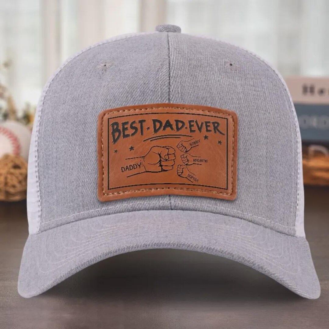 Personalized Dad With Kids Names Hat With Leather Patch, Gift for ...