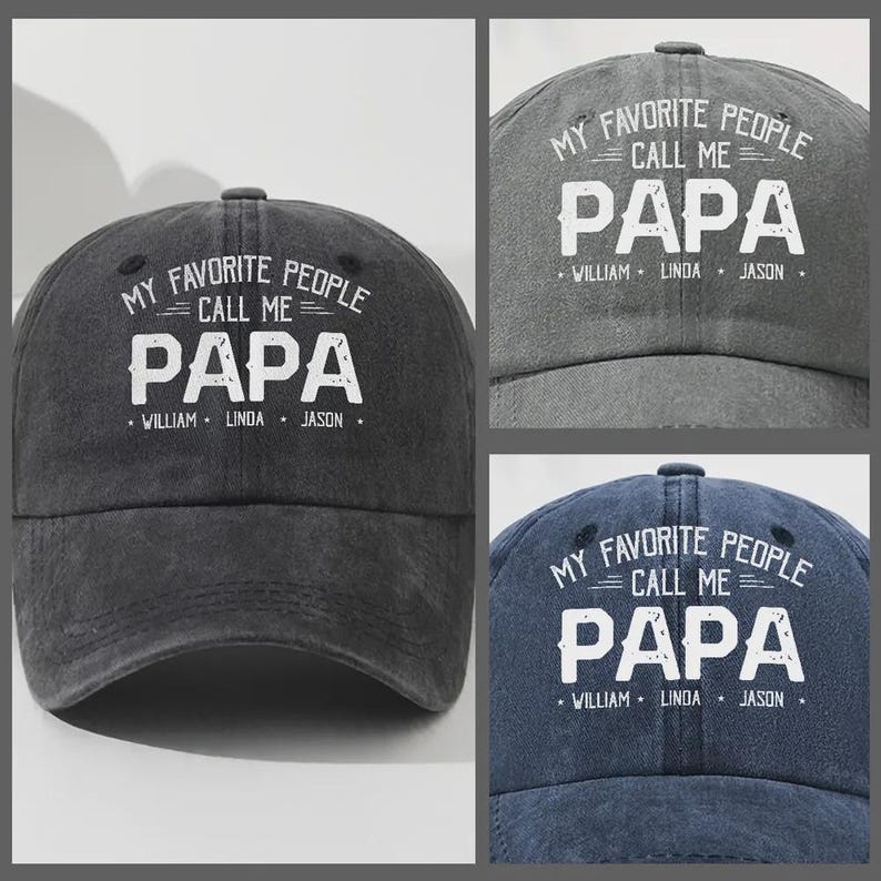 Personalized Papa Hat: Vintage Denim, Embroidered Names - Etsy