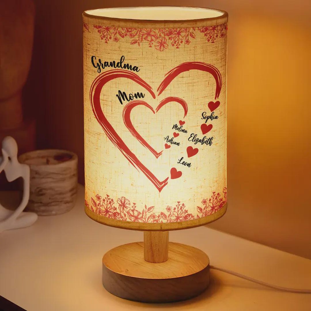 Personalized Family Names Fabric Lamp: Heart Design Night Light Gift - Etsy