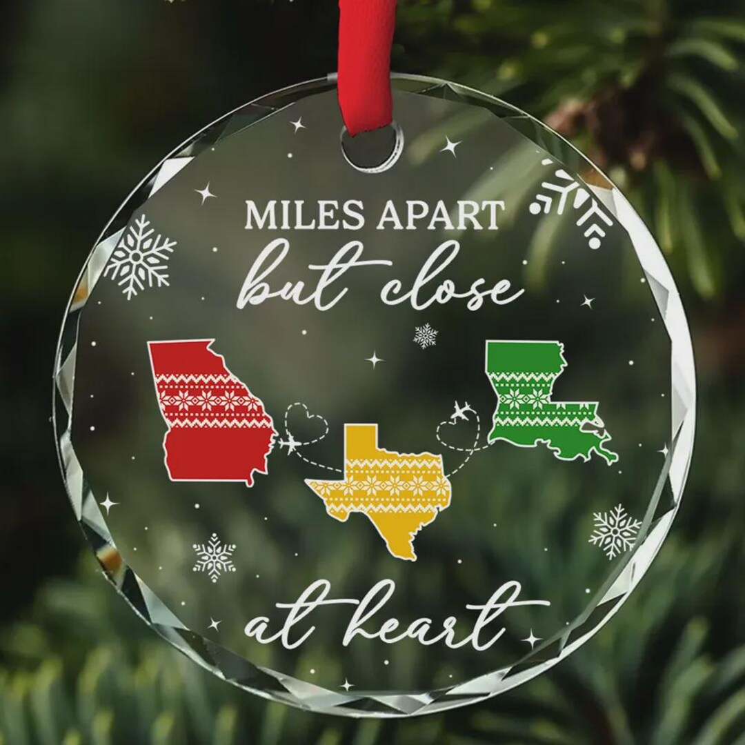 Personalized State Map Glass Ornament, Long Distance Family Gift - Etsy